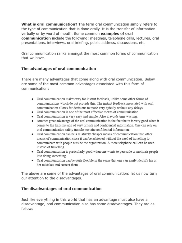 Oral Communication Advantages | PDF | Communication | Human Communication