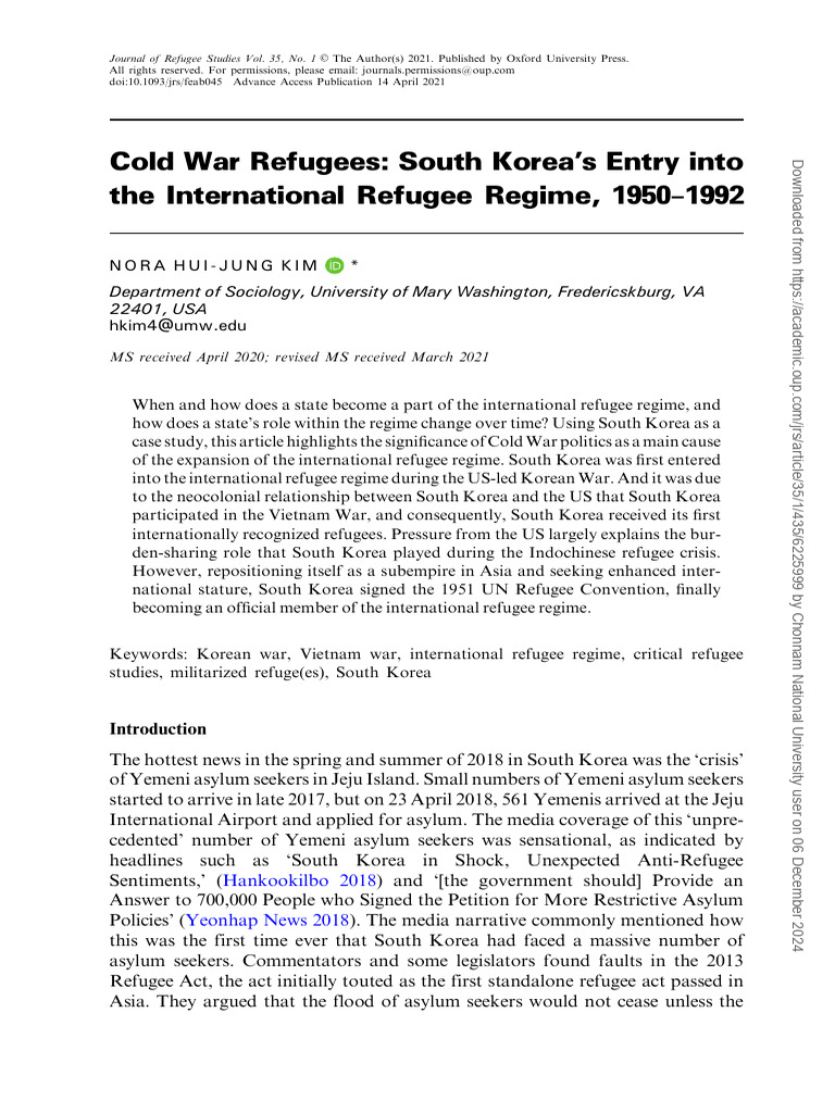 Cold War Refugees South Korea’s Entry into | PDF | Refugee | Korean War