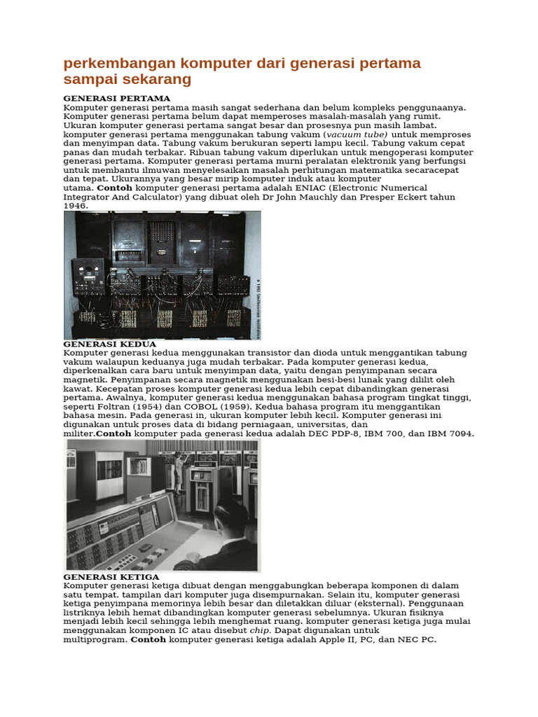 Tugas EMI - Perkembangan Komputer Dari Generasi Pertama Sampai | PDF