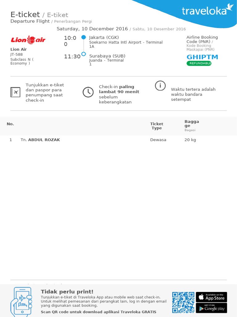 Traveloka Tiket Lion Air | PDF