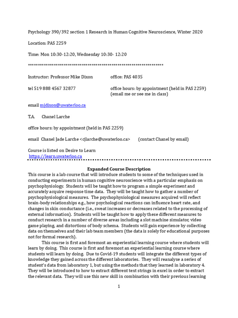 Cognitive Neuroscience Lab Course | PDF | Psychophysiology | Outlier