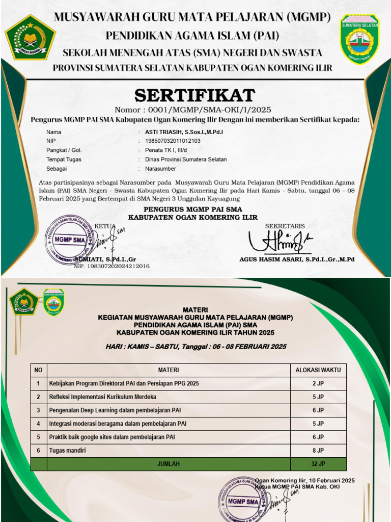 Sertifikat MGMP Pai Narasumber | PDF