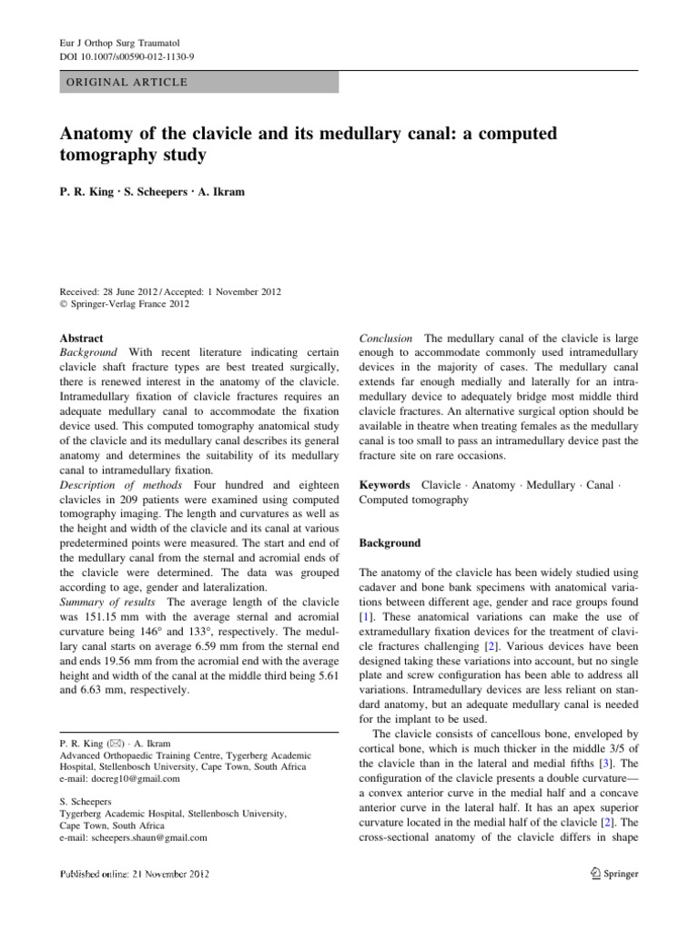 Anatomy of The Clavicle and Its Medullary Canal A Computed Tomography ...