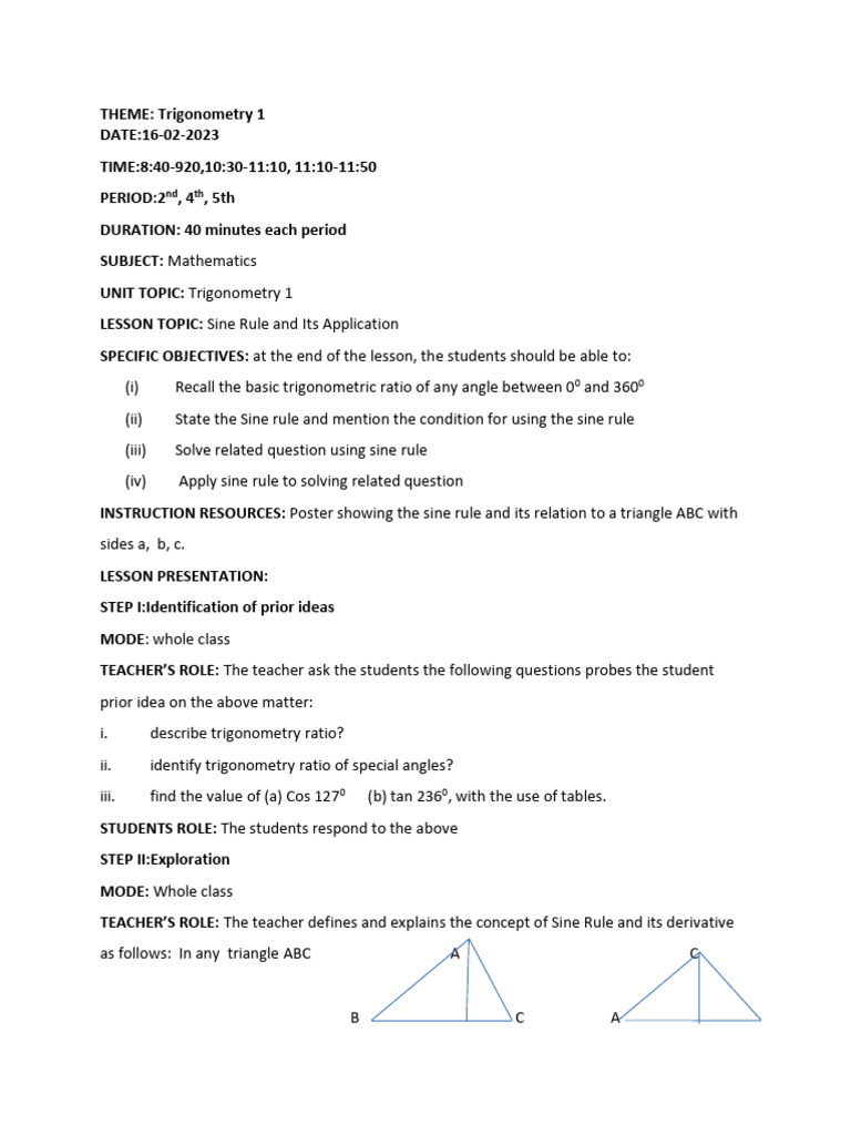 Maths Lesson Note 2ii | PDF | Trigonometry | Trigonometric Functions