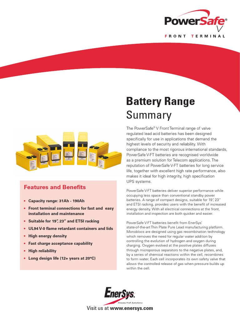PowerSafe V-FT Battery Overview | PDF | Electricity