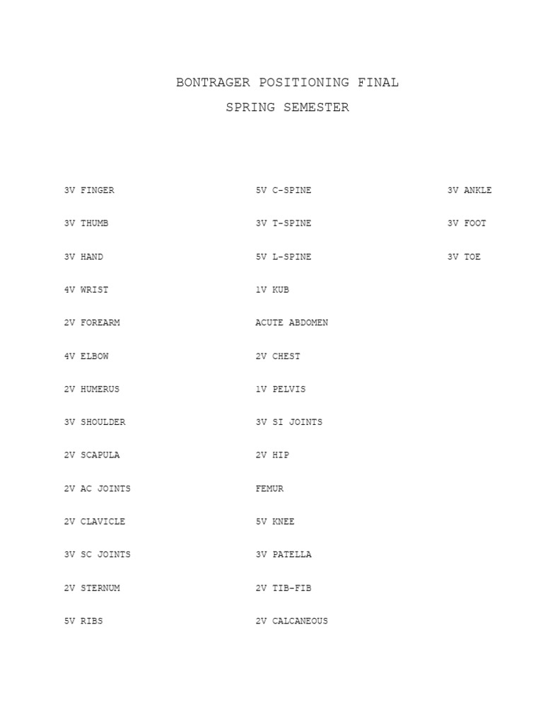 Bontrager Final Positioning Exams | PDF