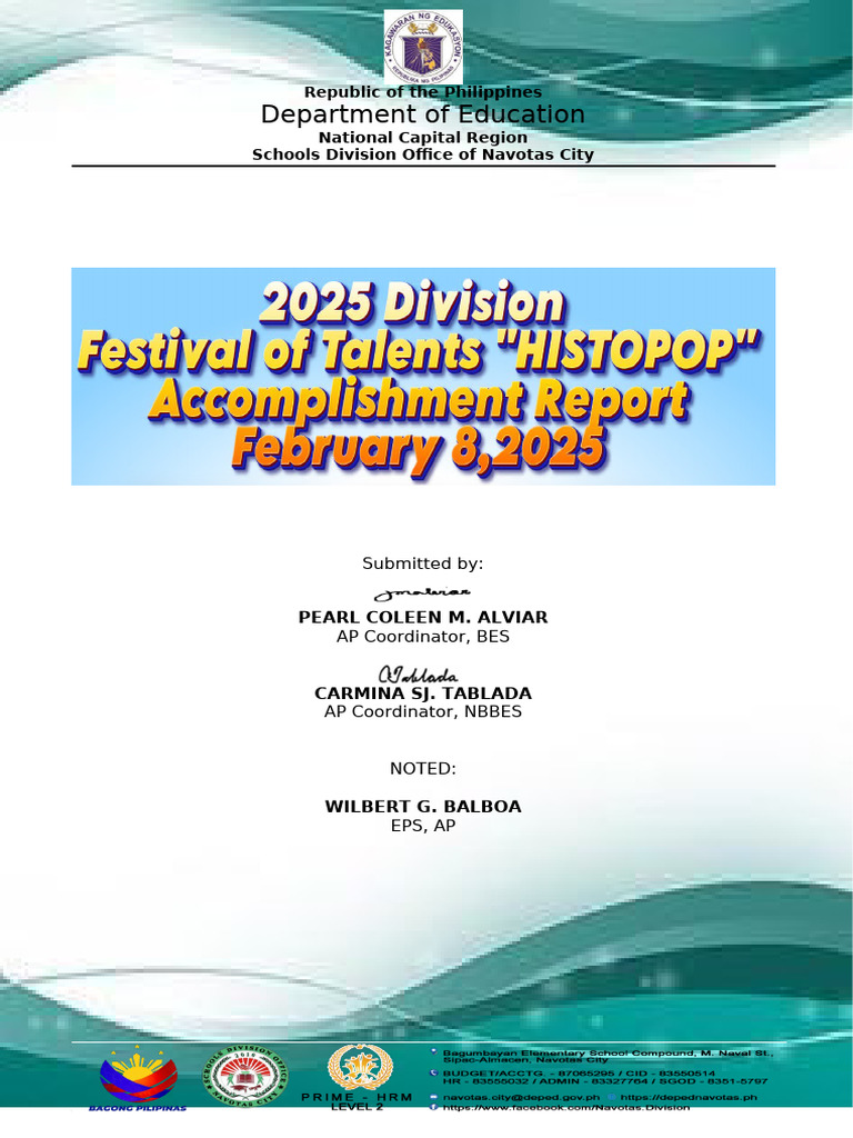 2025 Dfot Histopop Accomplishment Report | PDF | Learning | Cognition