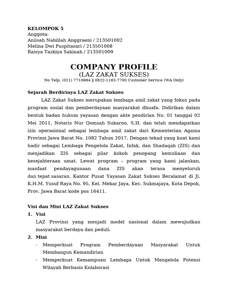KEL 5 UTS Profile Company LAZ Zakat Sukses | PDF