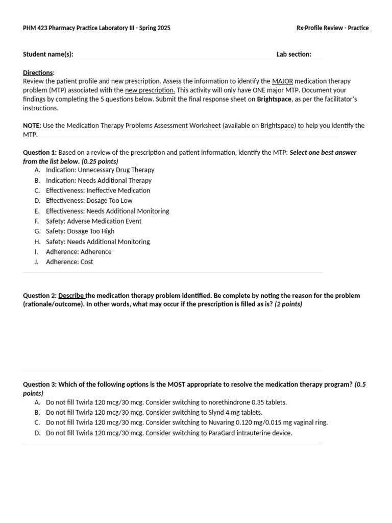 Pharmacy Lab MTP Assessment | PDF | Prescription Drugs | Pharmacy
