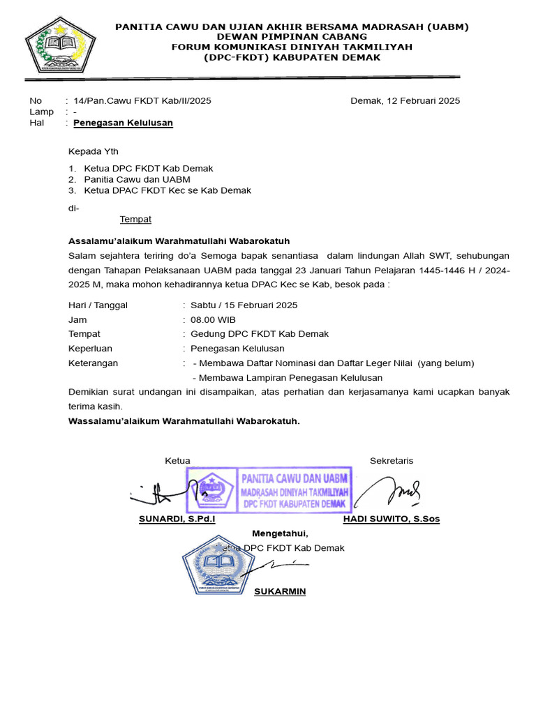 Undangan Penetapan Kelulusan | PDF