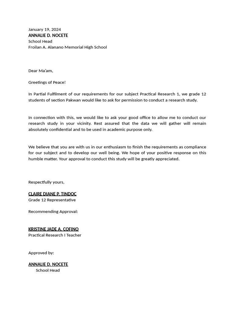 Request for Research Approval Letter | PDF