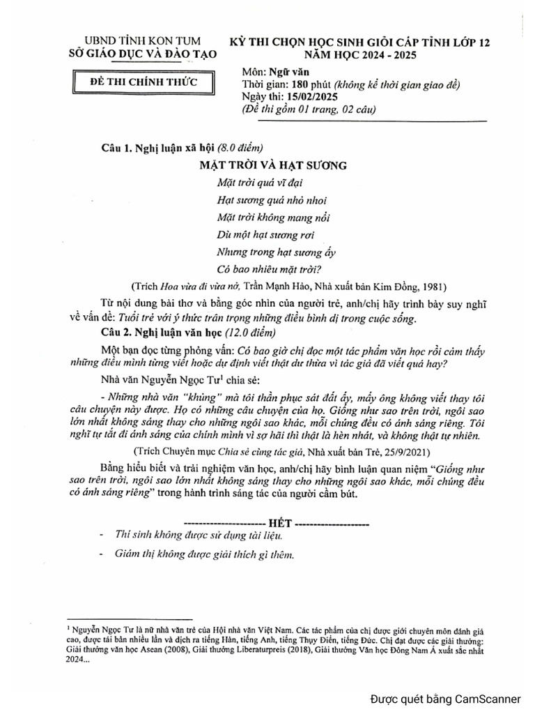 ĐỀ HSG VĂN. 2425 | PDF