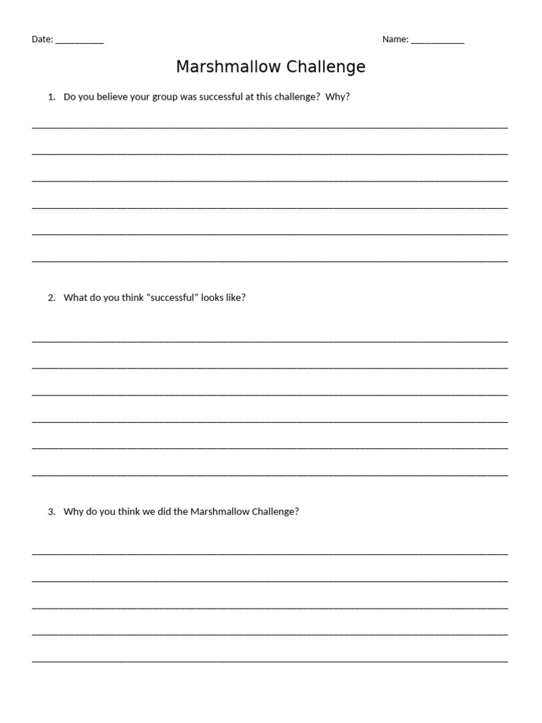 Marshmallow Challenge Reflection Guide | PDF