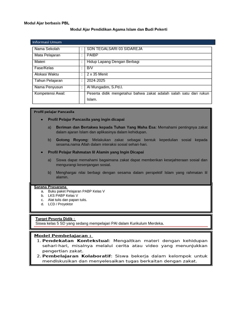 Contoh Modul Ajar PBL | PDF