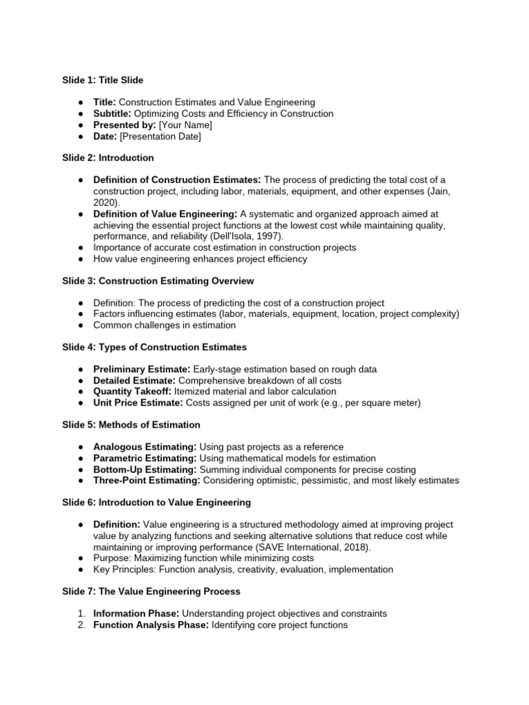 Construction Cost Estimation & Value Engineering | PDF | Engineering ...