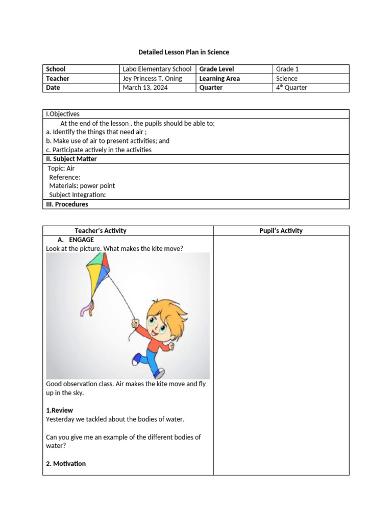 Grade 1 Science Lesson: Air | PDF