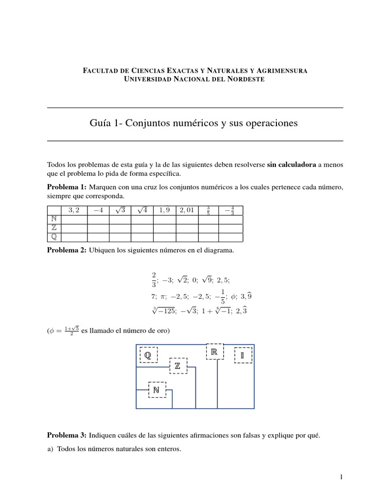 Guía de Conjuntos Numéricos y Operaciones | PDF | Raíz cuadrada ...