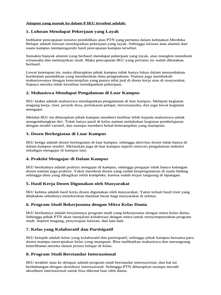 8 IKU Perguruan Tinggi untuk Lulusan | PDF
