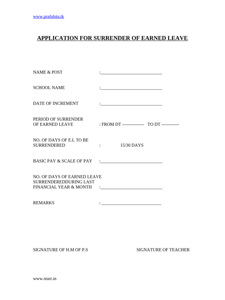 Earned Leave Surrender Application Form | PDF
