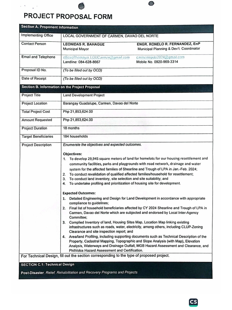 NHA PROJECT PROPOSAL- LAND DEV 21.8M | PDF