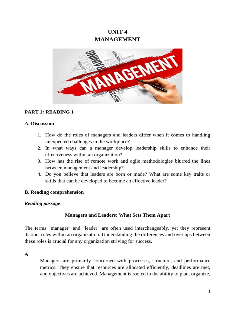 Unit 4 - Management | PDF | Leadership | Motivation