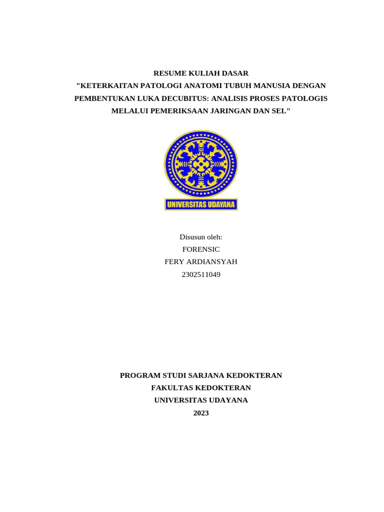 Resume Kuliah Dasar - Forensic - Fery Ardiansyah - Keterkaitan Patologi ...