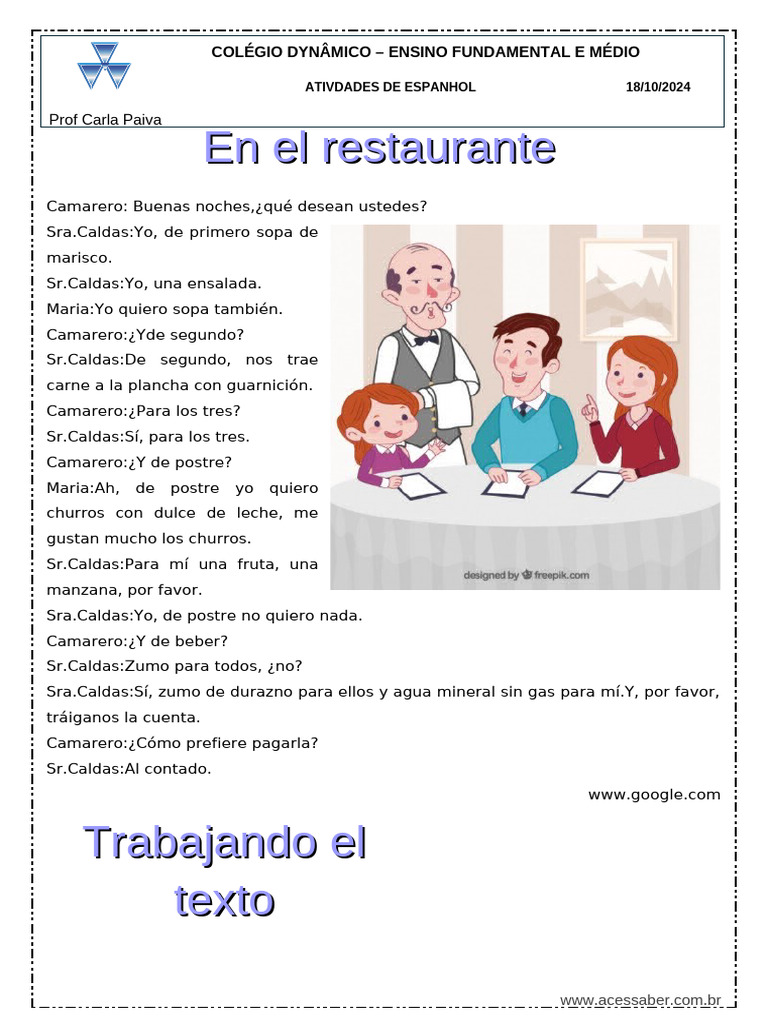 Actividades de Español en Restaurante | PDF | Preparación de comida y ...