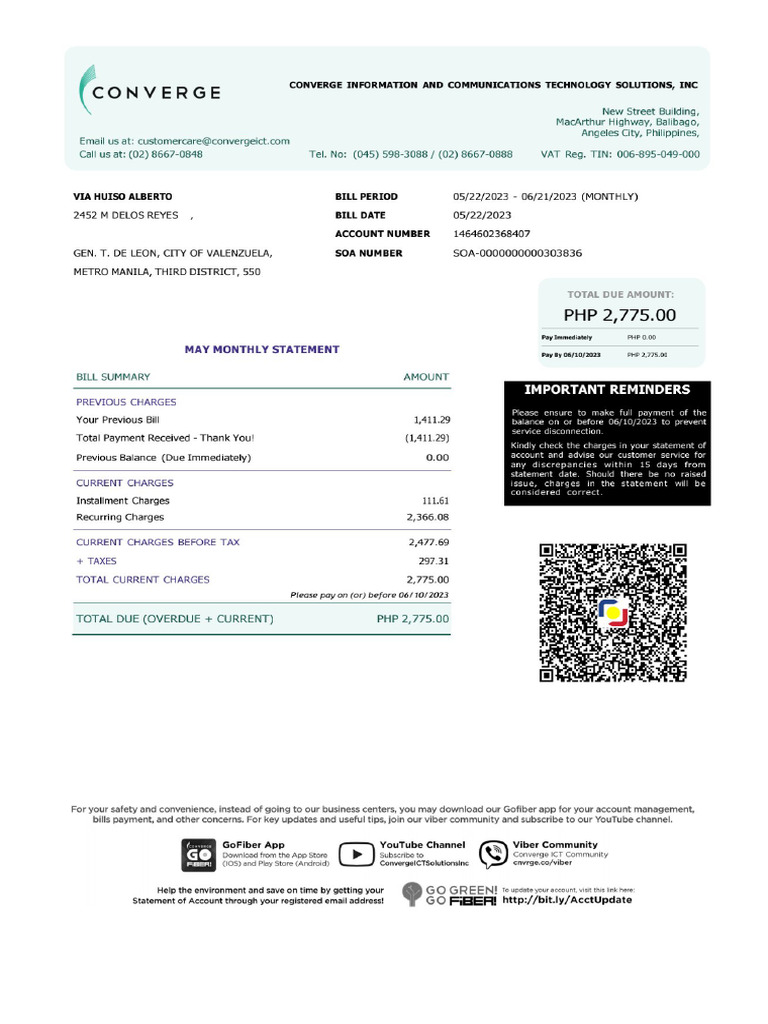 Proof of Billing - Converge - 1 New | PDF