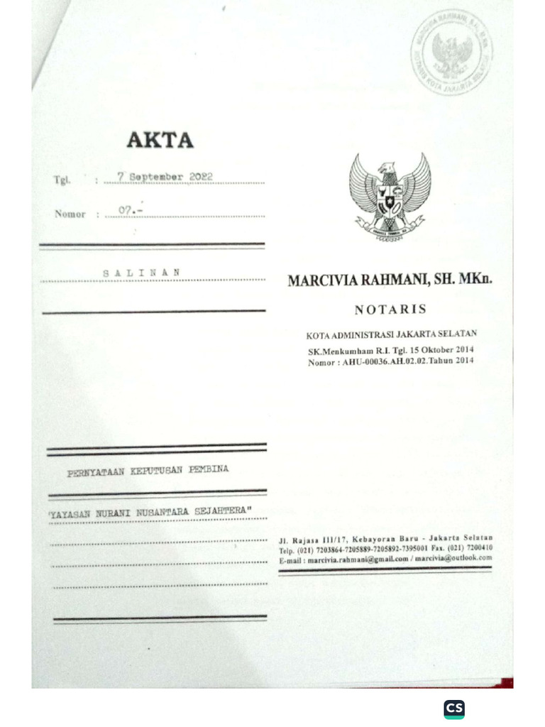 Akta Notaris YNNS | PDF