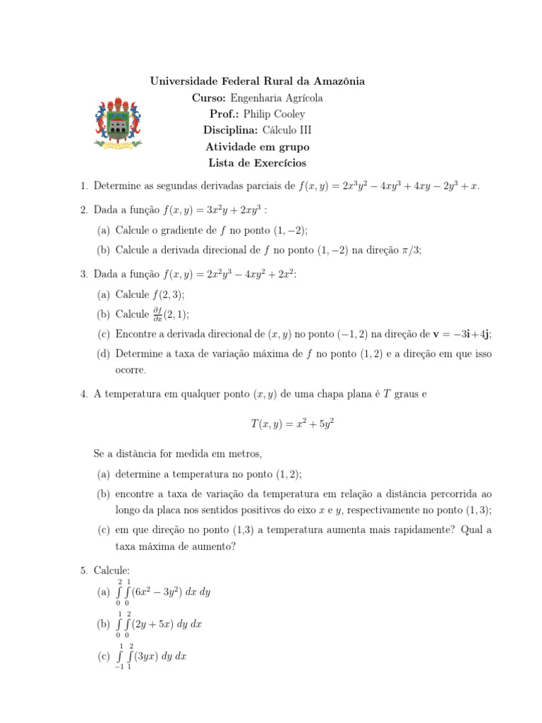 Lista de Exerccios - em Grupo - Calc III | PDF