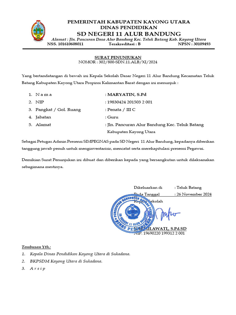 Penunjukkan Admin Simpegnas Sdn11alb 2025 | PDF
