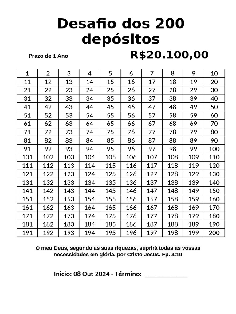 Desafio dos 200 depósitos | PDF