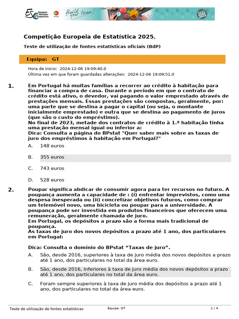 Teste Do Concurso de Estatística 24-25 | PDF | Juros | Empréstimos