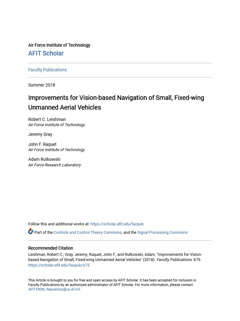 Improvements For Vision-Based Navigation of Small Fixed-Wing Unm | PDF ...