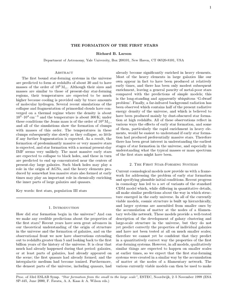 C1 - Larson - La Formacion de La Primera Estrella | PDF | Stars | Star ...