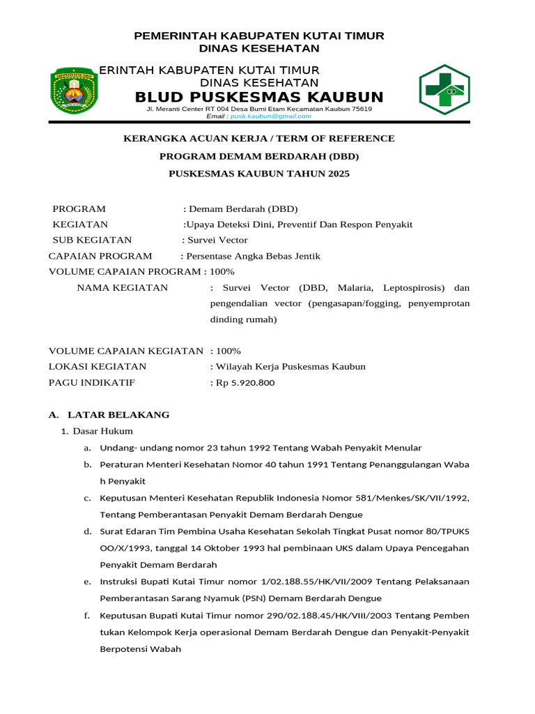 Program DBD Puskesmas Kaubun 2025 | PDF