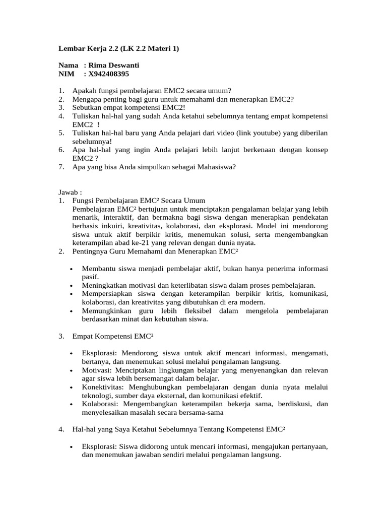 Pse Eksplorasi Konsep Lembar Kerja 2 2 Lk 2 2 Materi 1 Rima