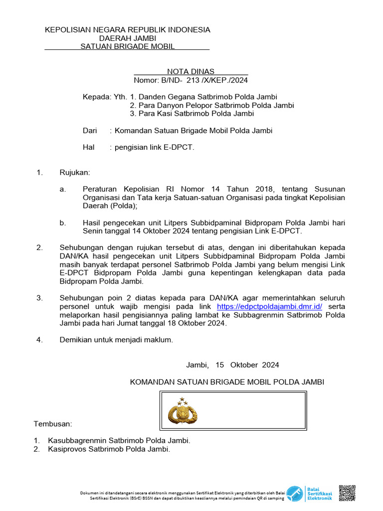 Pengisian Link E-DPCT Polda Jambi | PDF