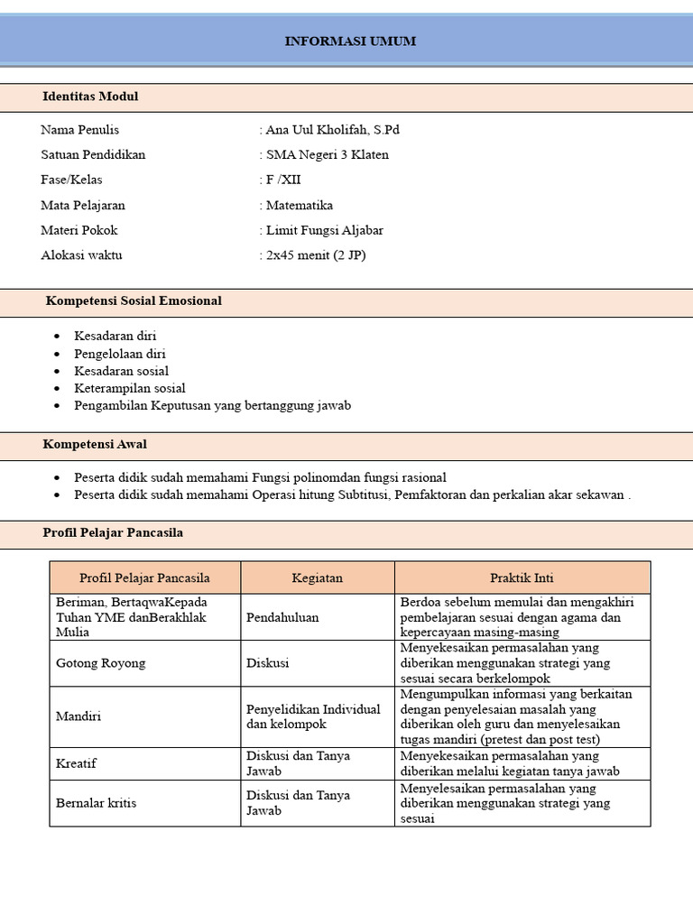 Modul Ajar Limit | PDF