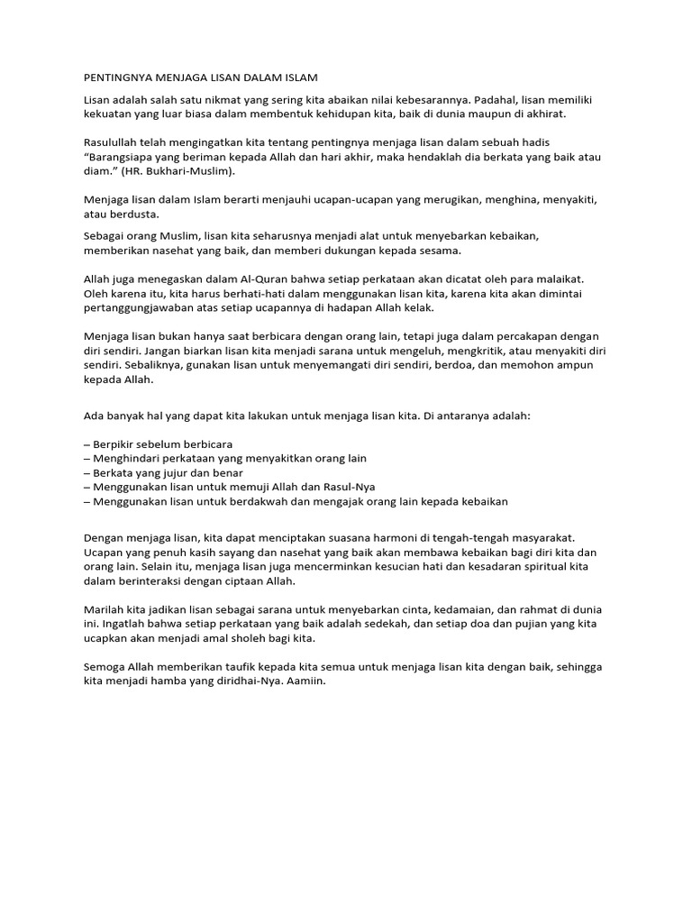 Pentingnya Menjaga Lisan Dalam Islam | PDF