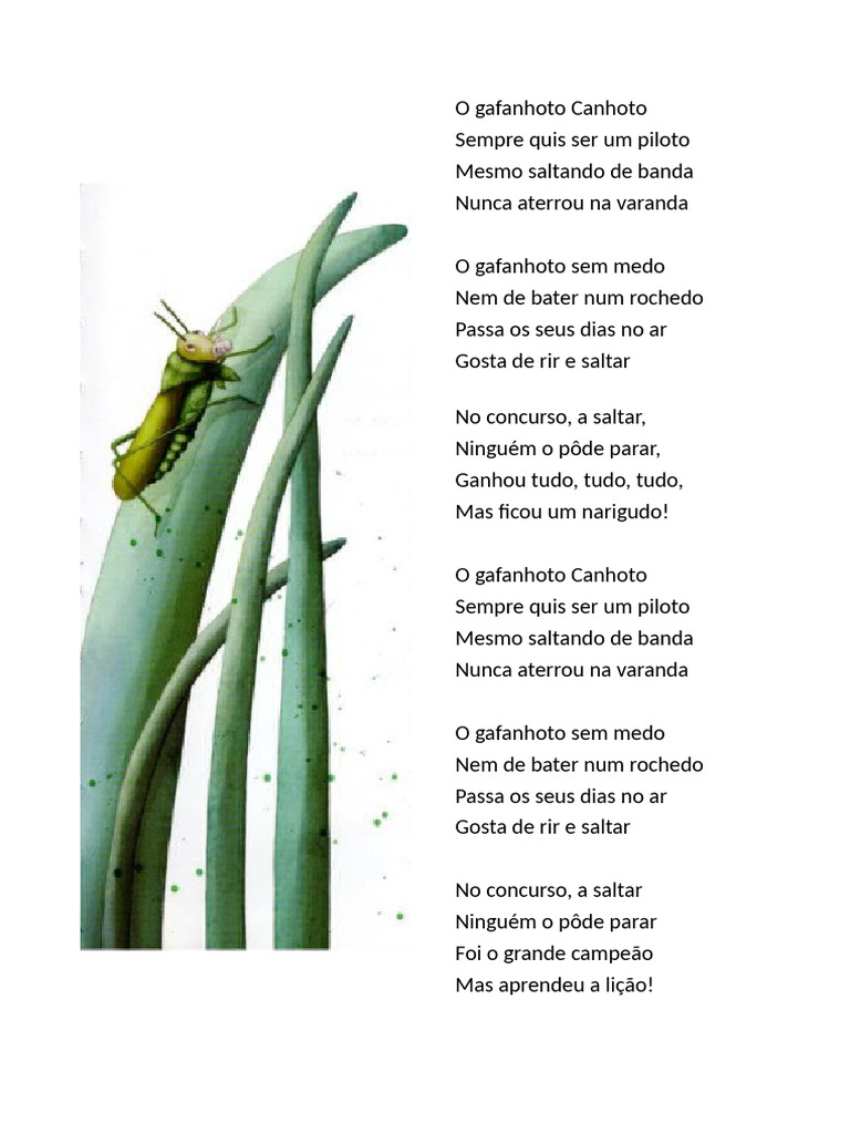 O Gafanhoto Canhoto - Letra | PDF