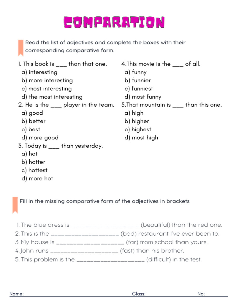Better or The Best - Comparatives & Superlatives Worksheet | PDF