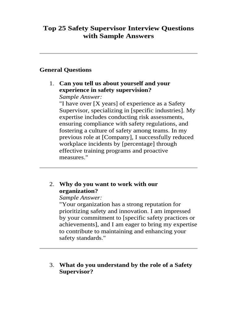 Safety Supervisor Interview Guide | PDF | Safety | Personal Protective ...
