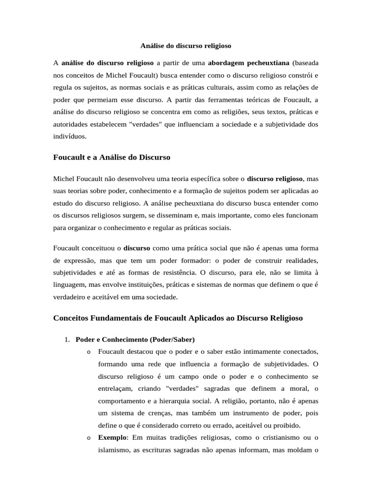 Análise Foucaultiana do Discurso Religioso | PDF | Discurso | Michel ...