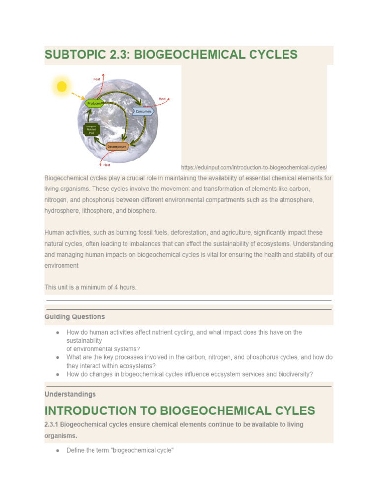 Biogeochemical Cycles - IB ESS | PDF | Carbon Sequestration | Carbon Cycle