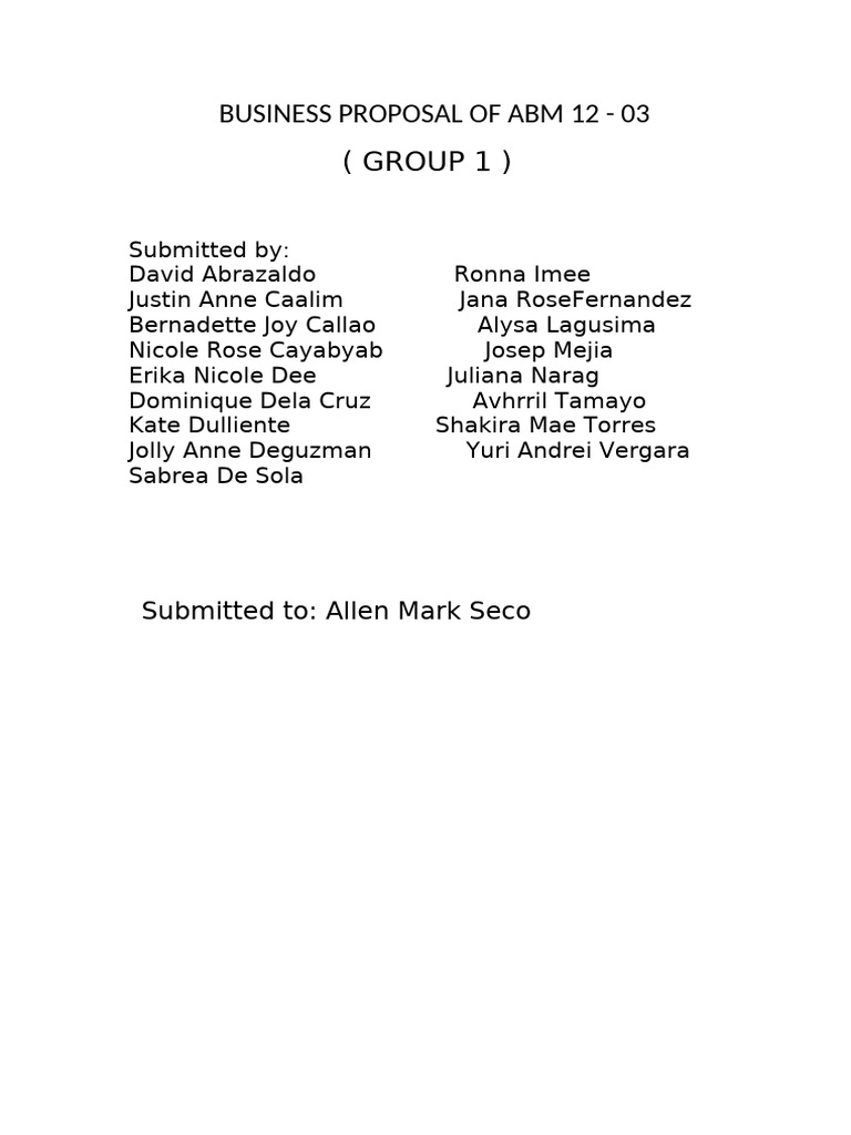 Business Proposal of Abm 12 - 03 Group 1 | PDF
