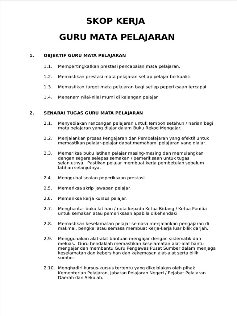 Dokumen - Tips - Skop Kerja Guru Mata Pelajaran | PDF