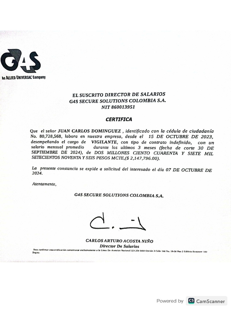 Certificación Laboral g4s | PDF