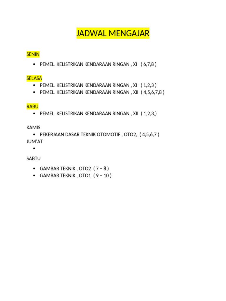 Jadwal Mengajar | PDF