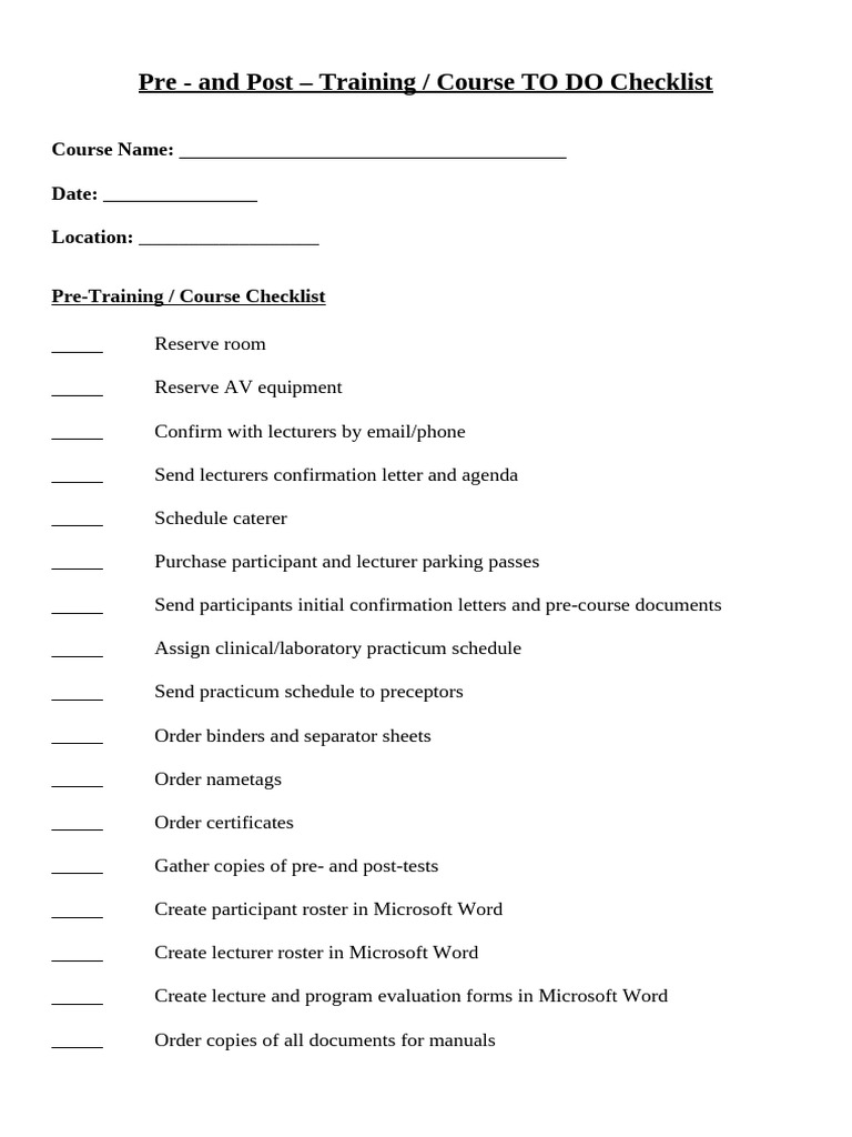 15 - Pre & Post Course TO DO Checklist | PDF